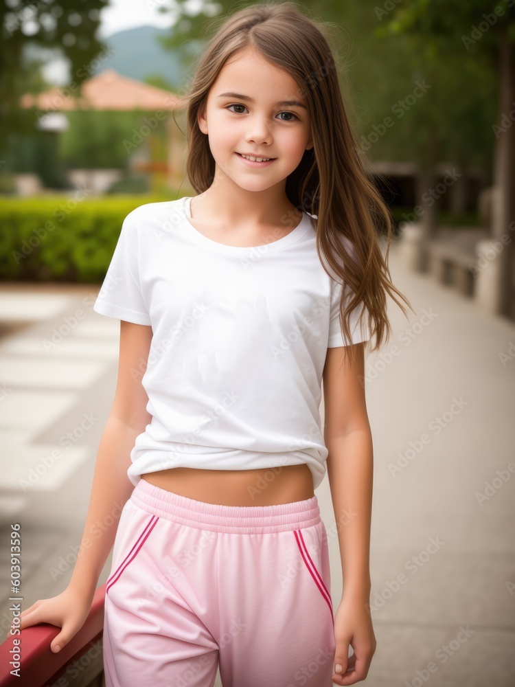 Beautiful little girl model posing on street. Generative AI Stock ...