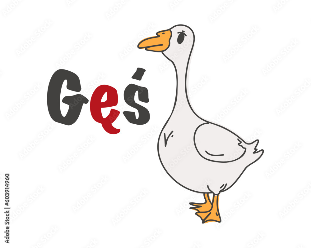 Polish alphabet with the image of a goose. Translation from Polish ...