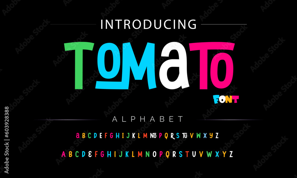Vetor de Tomato colorful cartoon font type. Vector alphabet do Stock ...