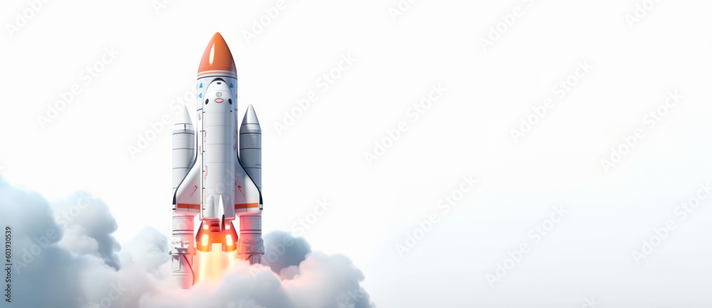 3D Rocket Launch on White Background. Generative AI Stock Illustration ...
