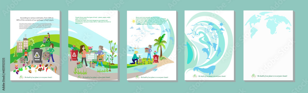 People sorting garbage. Men and women separate waste and throwing trash ...