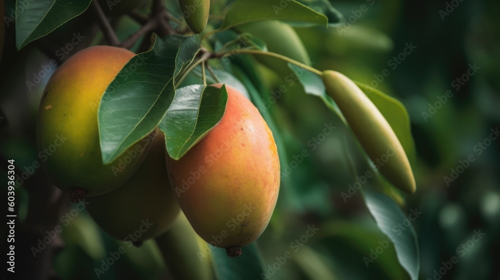Flourishing Mango Tree, Laden with Ripened, Fully Grown Fruits Nestled ...