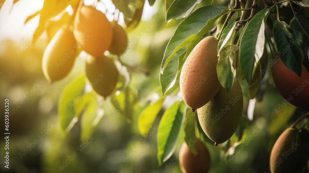 Flourishing Mango Tree, Laden with Ripened, Fully Grown Fruits Nestled ...