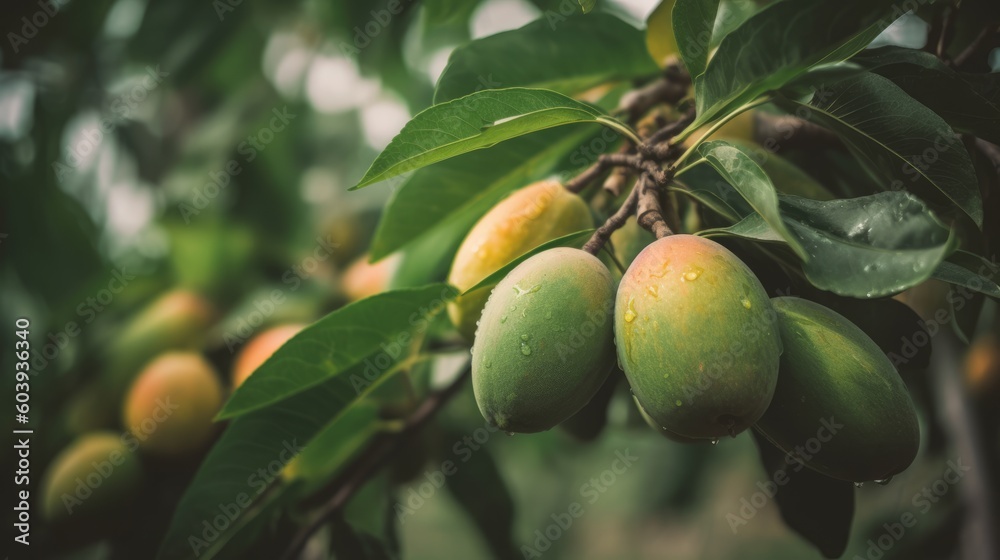 Flourishing Mango Tree, Laden with Ripened, Fully Grown Fruits Nestled ...