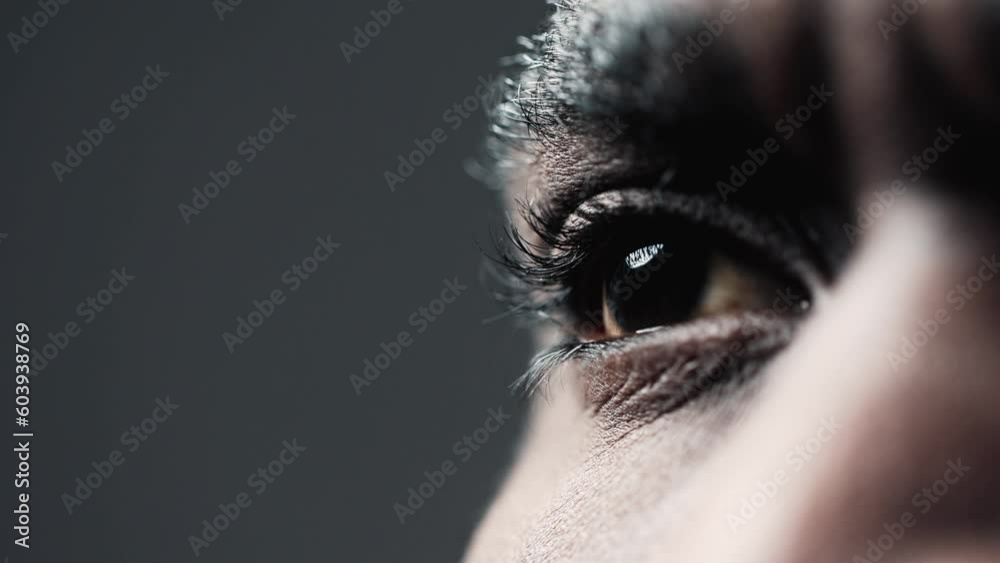 Eye of African American Man Looking Side in Close-up Shot. Macro Zoom ...