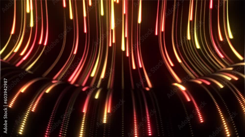 Rain of Falling Neon Streaks of light falling on a curvy Path Seamless ...