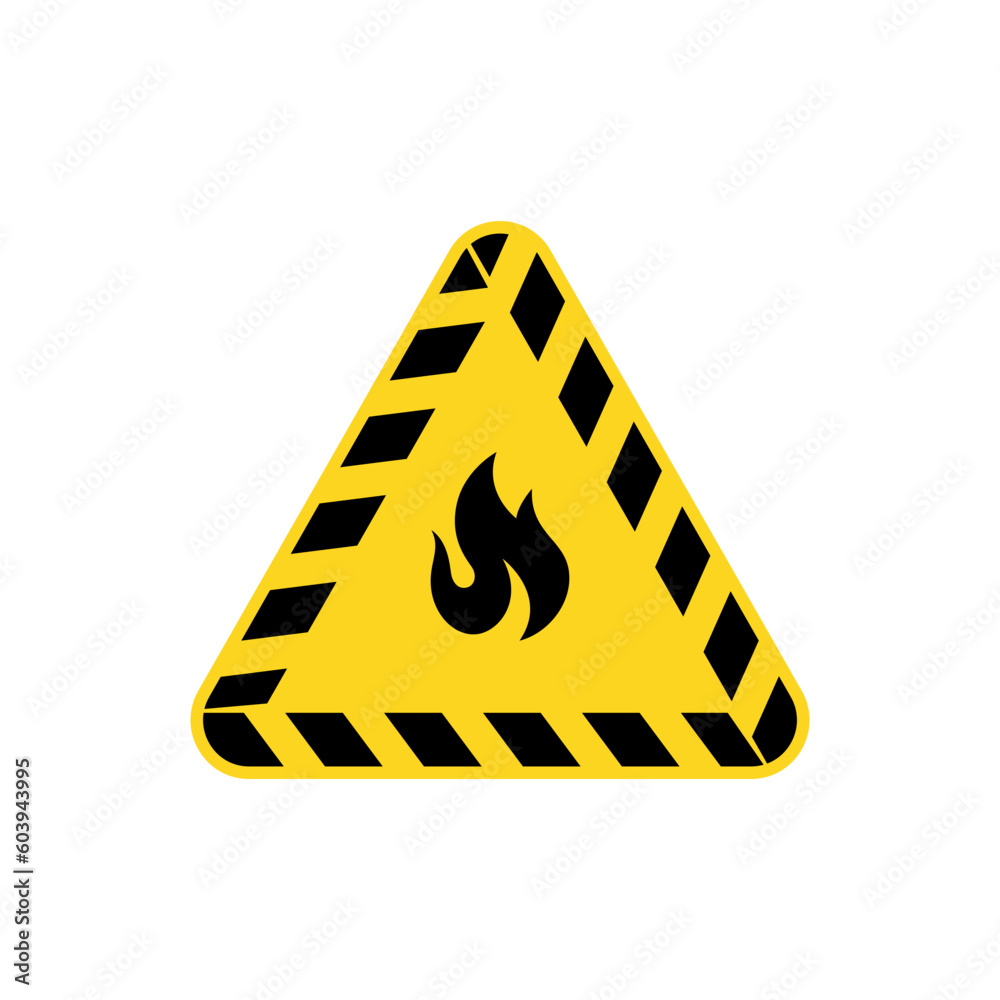 Vetor de Warning sign with a flame symbol. Sign with a flame symbol and ...