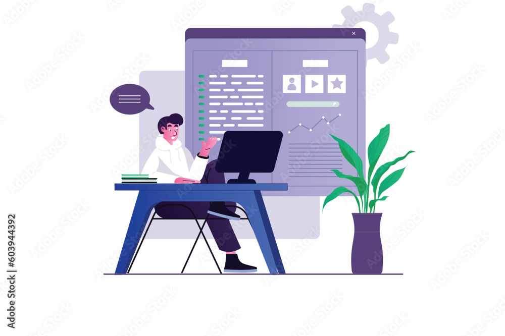 Concept Software developers with people scene in the flat cartoon ...