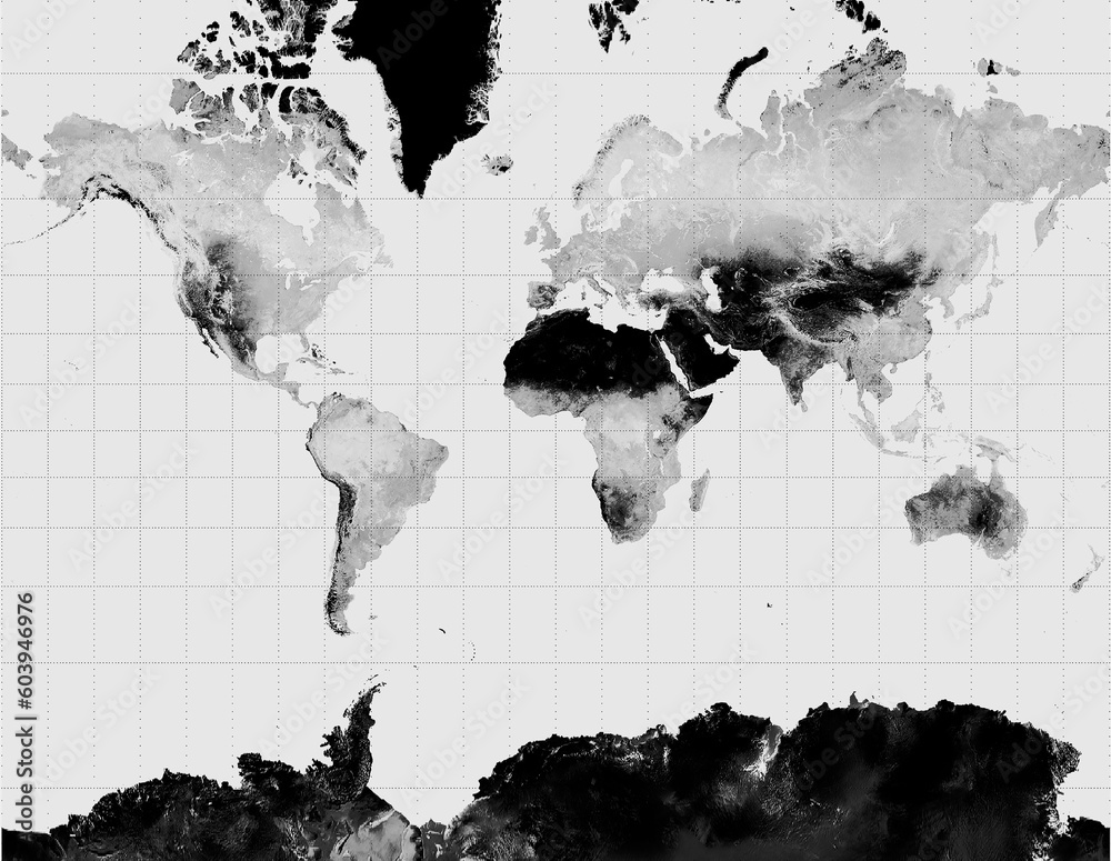 Black and White map Illustration of the world. Map of the earth Stock ...