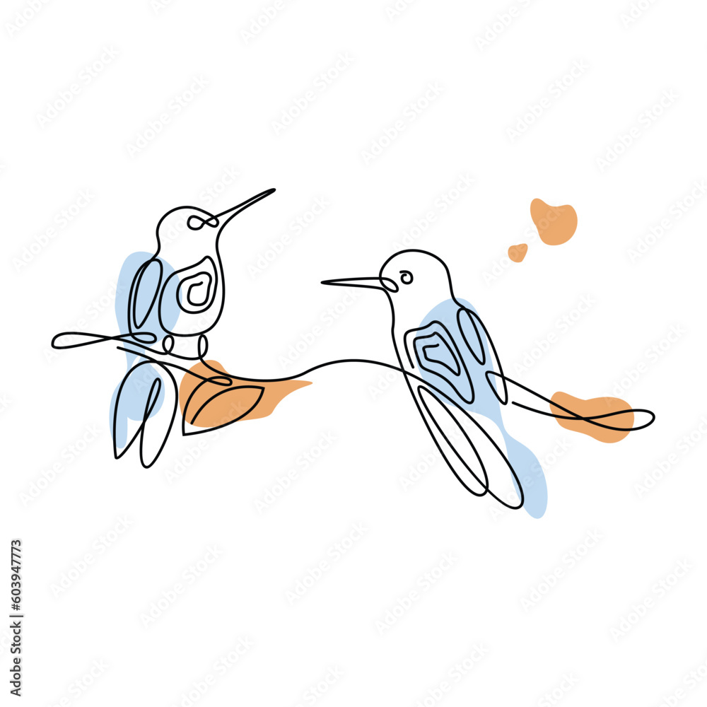 Hummingbird Sitting On A Branch Line Art Vector. Hummingbird wall art ...