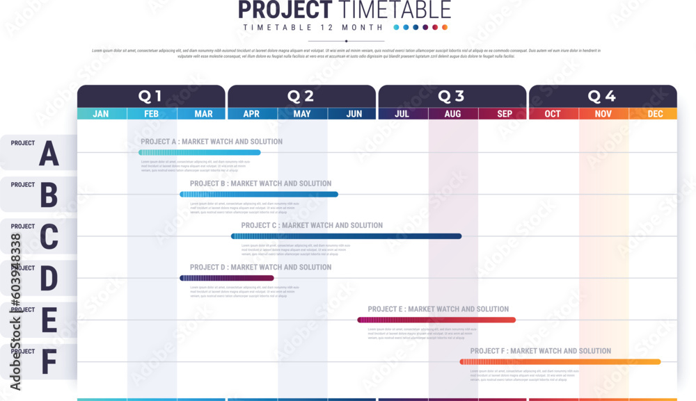 Project schedules template or Planning calendar. Business schedule ...