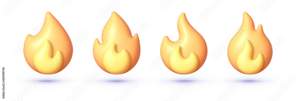 Cartoon fire 3d set for concept design. Design element. Render sprite ...