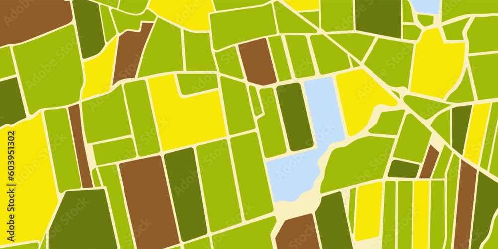 aerial top view Land with green fields sown in countryside in spring ...