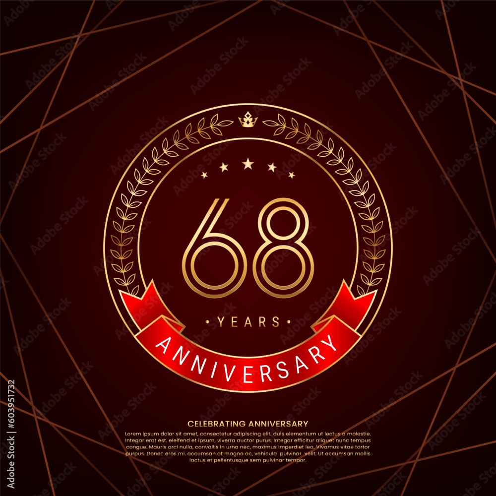 68th anniversary logo with golden laurel wreath and double line numbers ...
