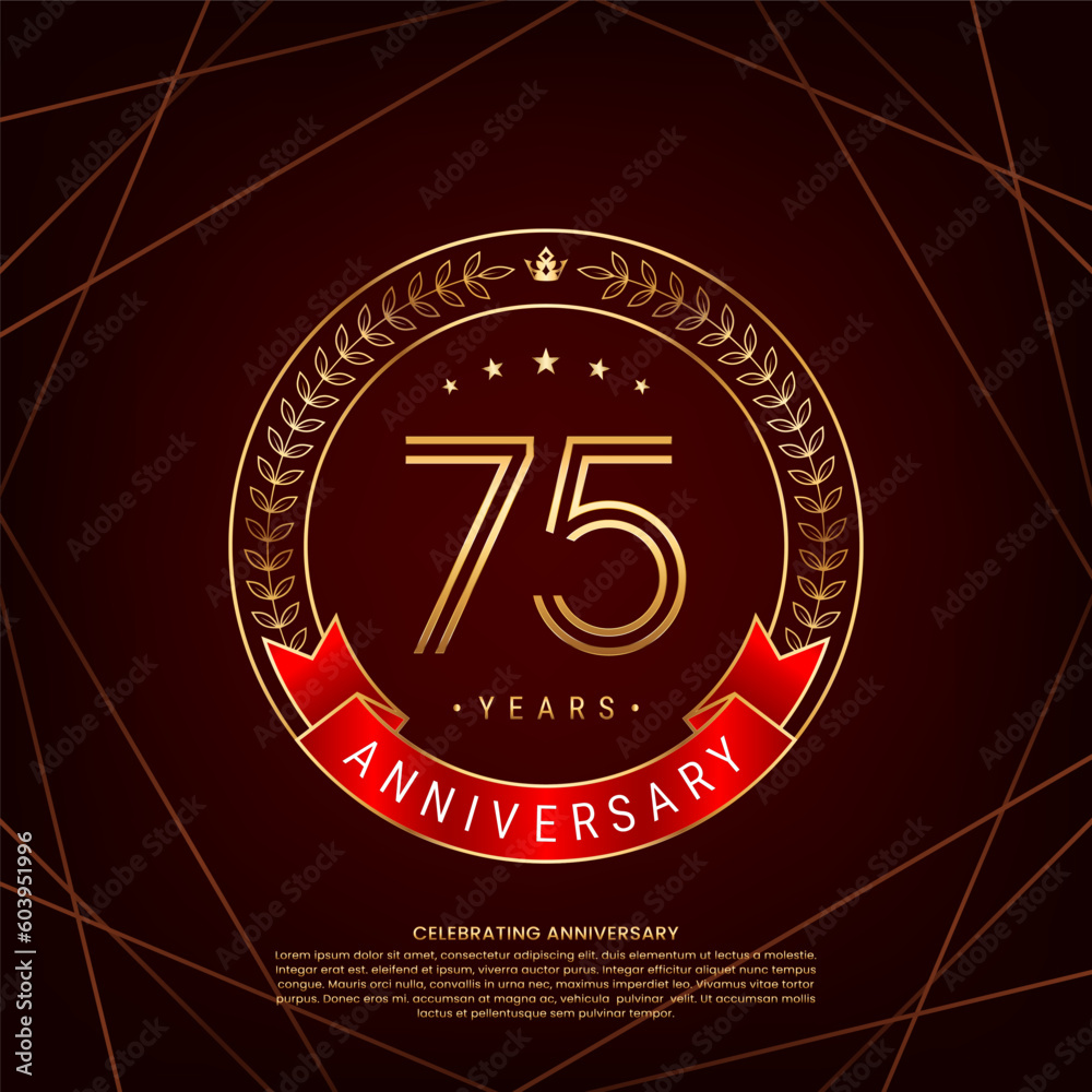 75th anniversary logo with golden laurel wreath and double line numbers ...