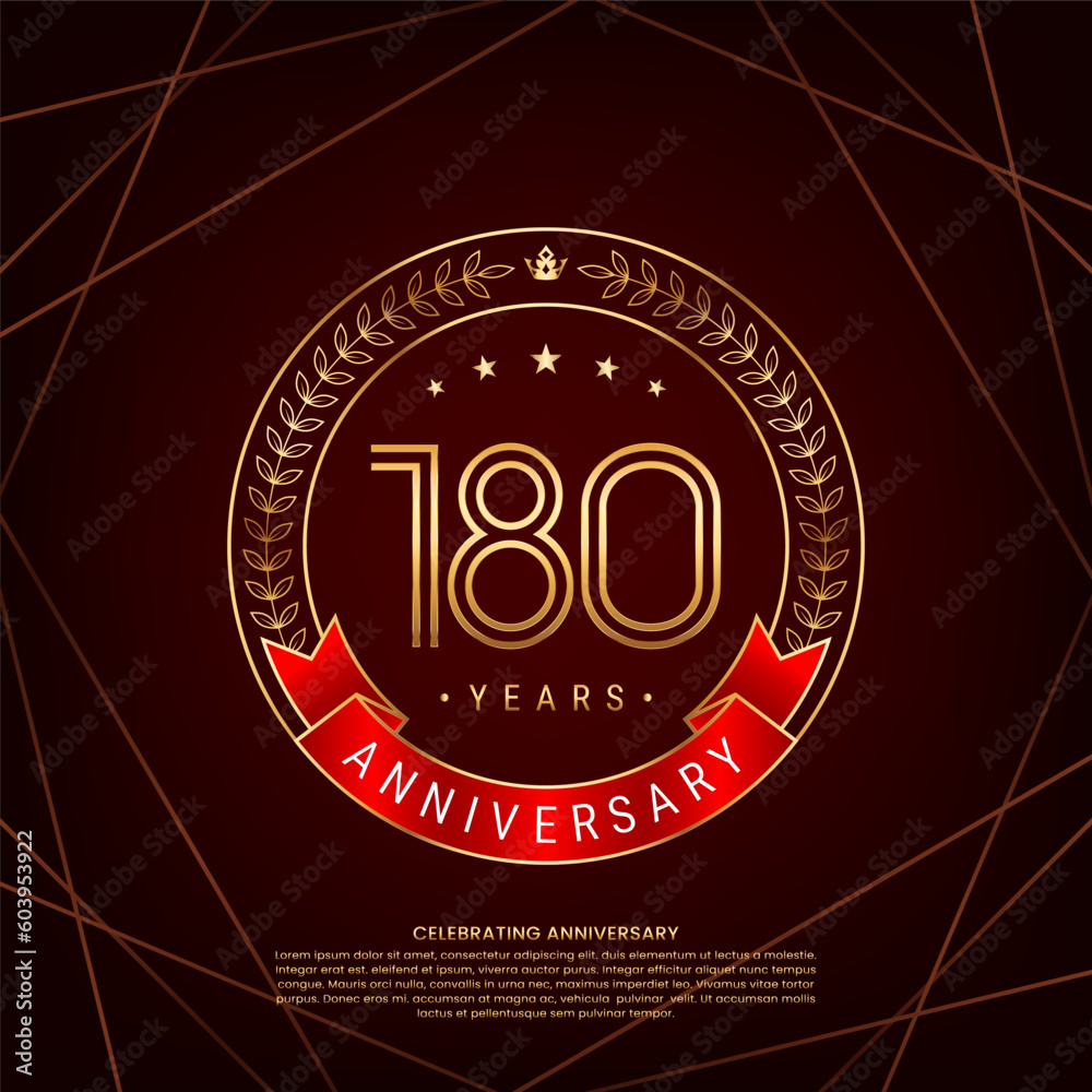 180th anniversary logo with golden laurel wreath and double line ...