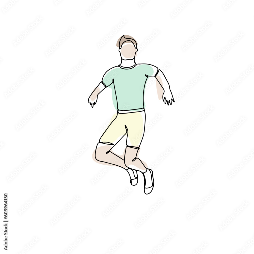 Single line drawing of jumping man with abstract shapes. Linear hand ...
