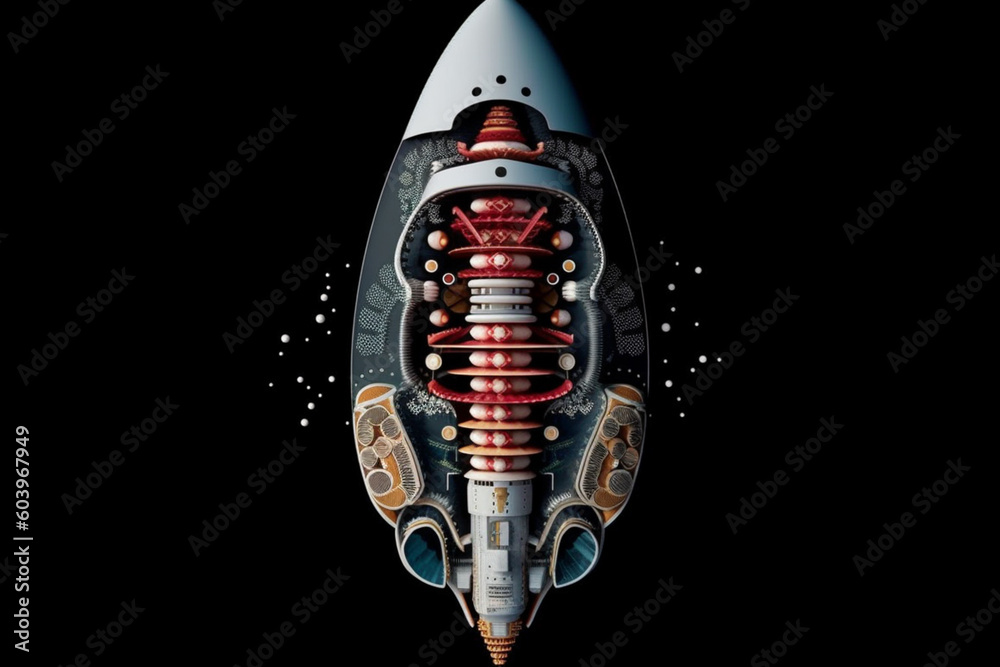 DNA molecule transforming into a rocket ship, symbolizing the potential of genetic engineering ...