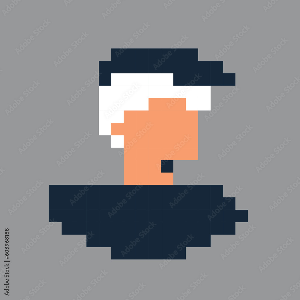 Pixel art of man characters on white banner background. Multi-ethnic ...