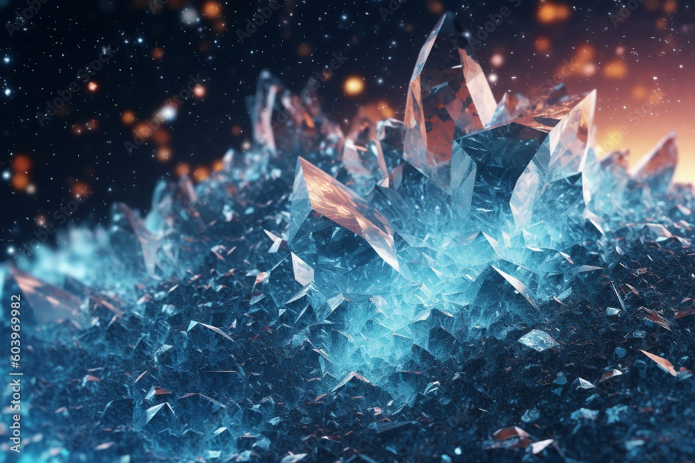 frozen constellations in the night sky, with sparkling ice crystals ...