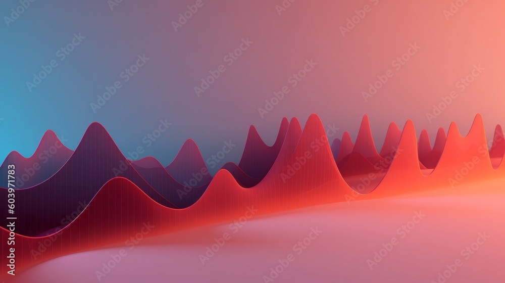 Vibrant Red 3D Graph Line Render on Gradient Background. Postprocessing ...