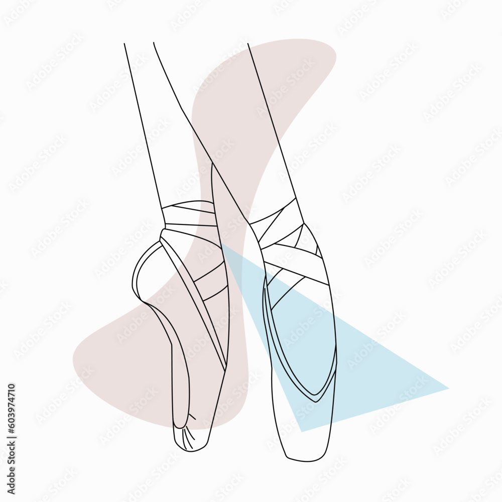 linear icon of pointe shoes with color spots for design, logo, stickers ...