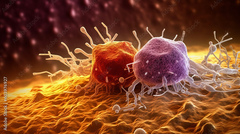 Macrophages in fight with bacteria , on brown background, extreme super ...