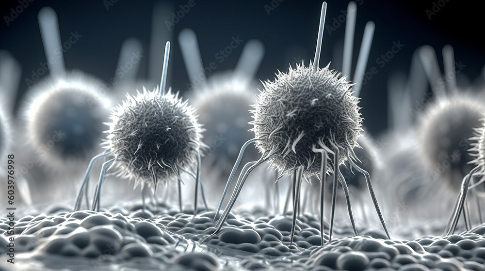 Attacking viruses under an electron microscope, ai-genereted picture ...