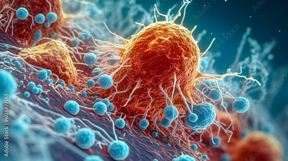 Macrophages in fight with bacteria , on brigth background, extreme ...