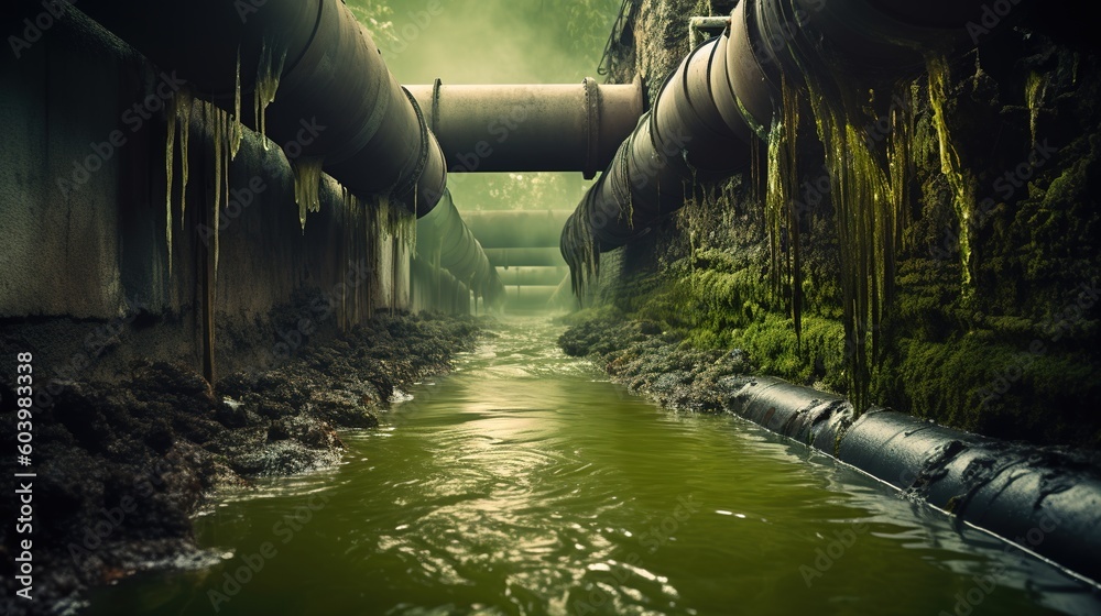 Toxic wastewater flowing from treatment plant pipe, save the planet ...