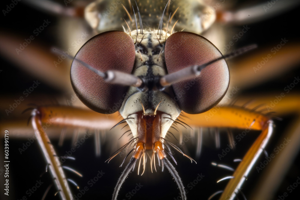 Close up macro biting mosquito portrait with dark background ...