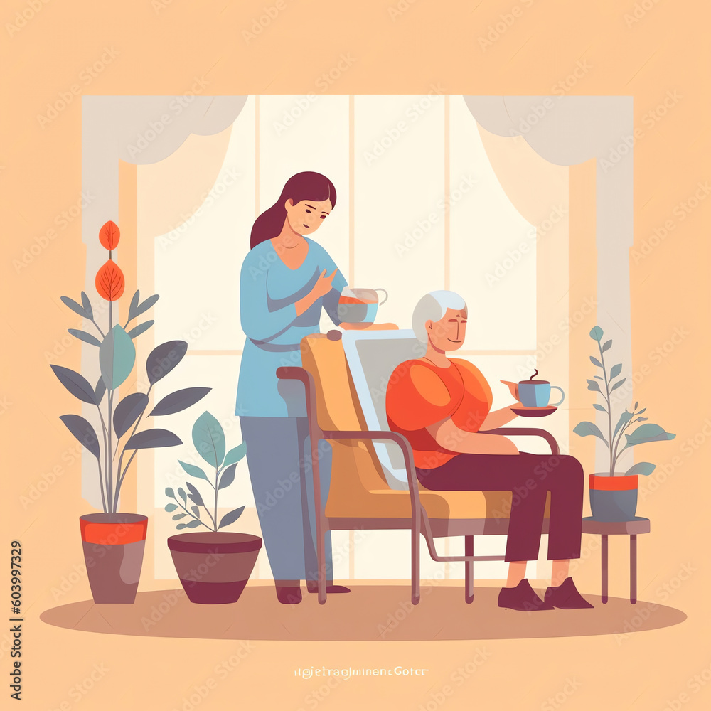 Social workers taking care about seniors people. Vector flat cartoon ...
