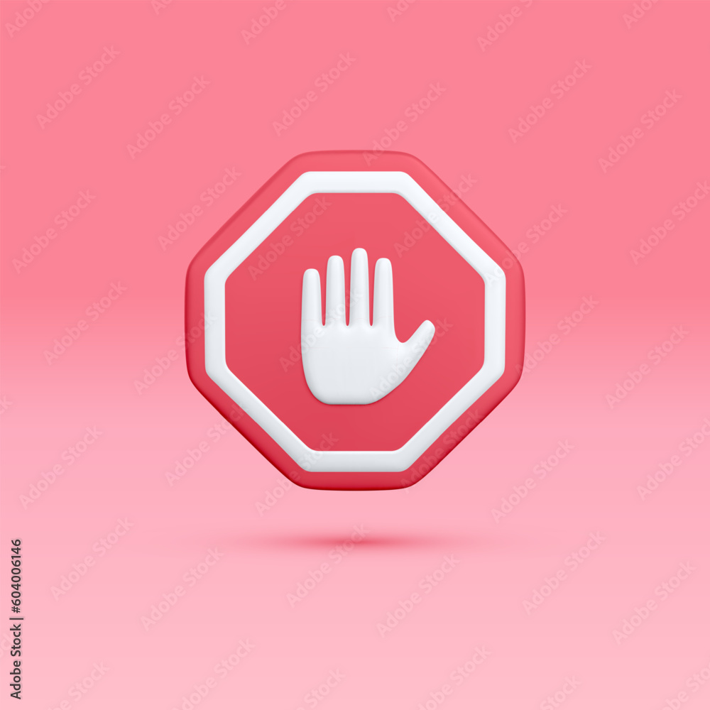 3d realistic stop sign isolated light background. Hand stop symbol ...