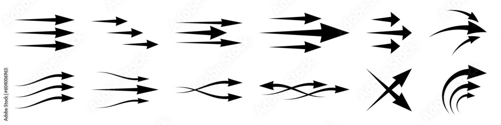 Set of different black arrows showing air flow. Vector icons for design ...