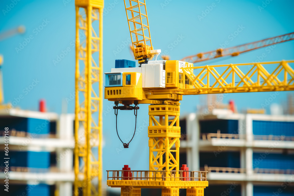 Cranes and construction equipment, scaffolding at a construction site ...