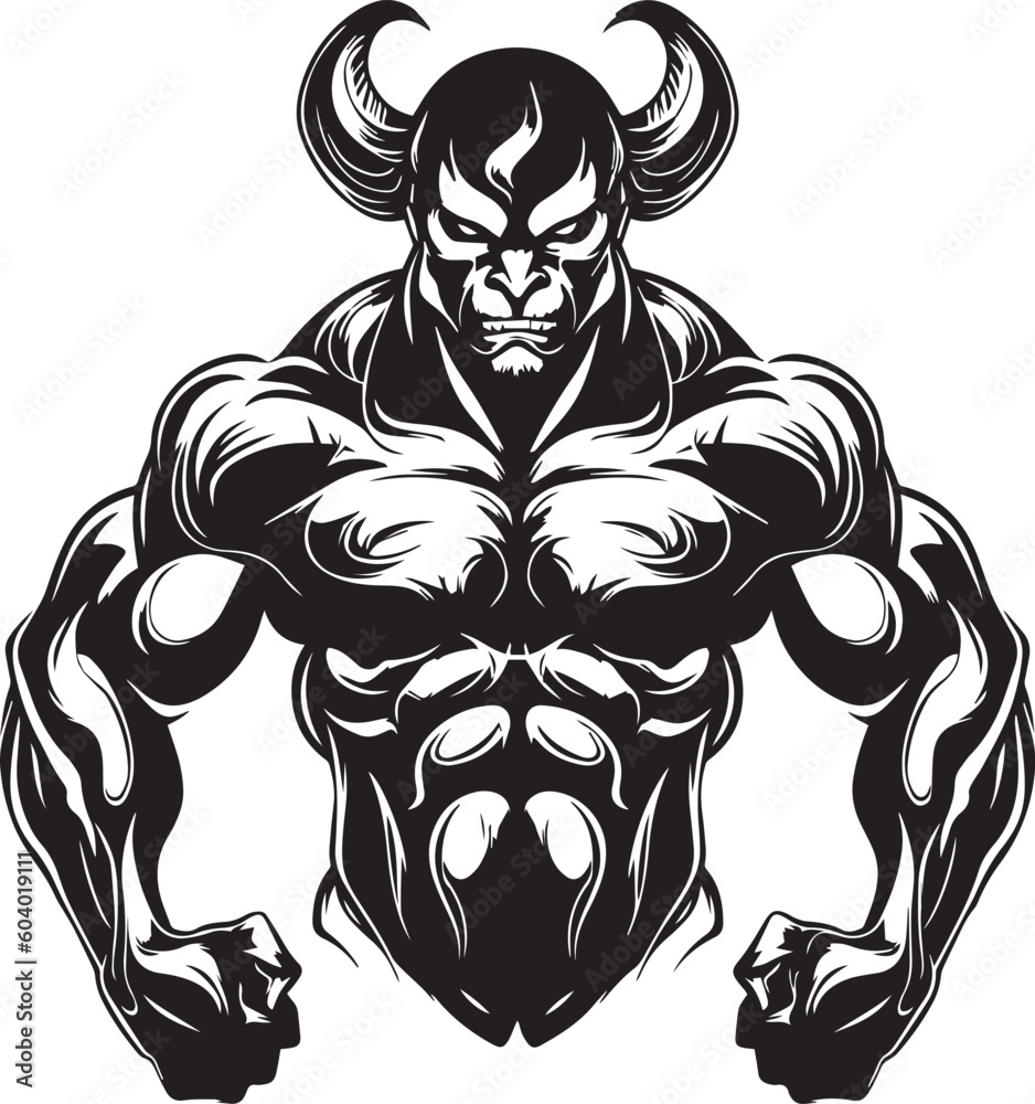 Bodybuilder devil man, strong devil man, Fitness devil man, Fitness club and gym design ...