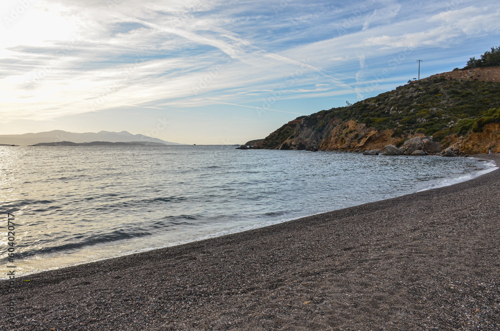 scenic view of Tuzla Bay and Tuzla Beach on Turkish Aegean coast near ...