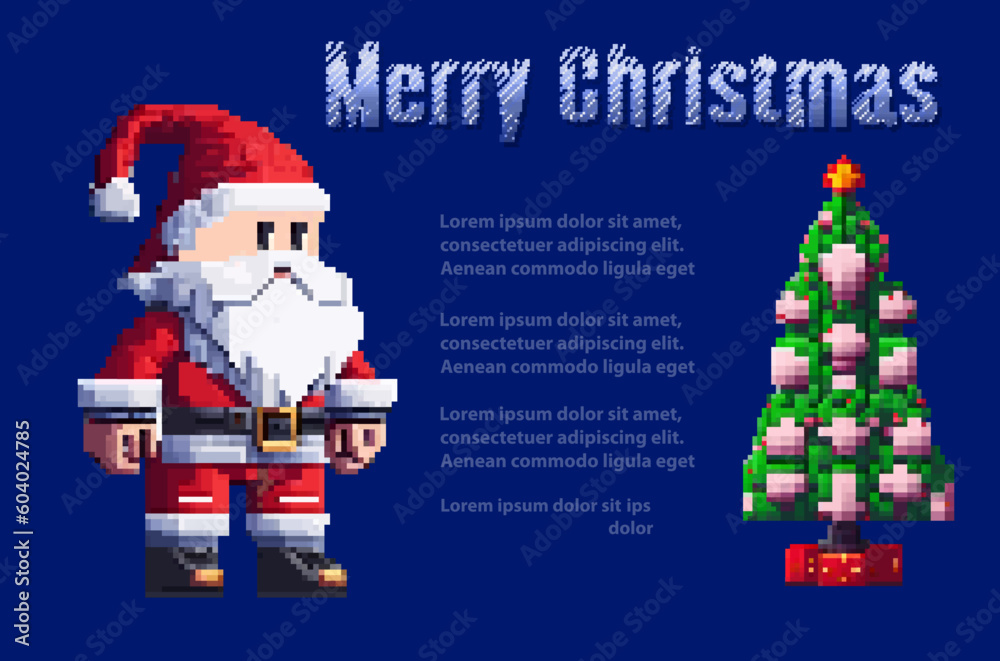 Christmas pixel art Santa Claus in a festive costume came to the ...