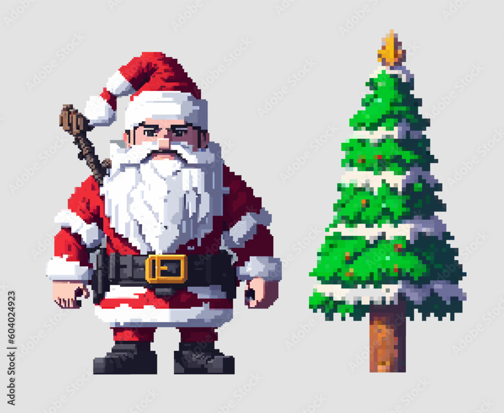 Christmas pixel art Santa Claus in a festive costume came to the ...