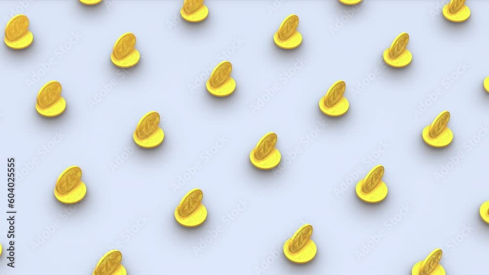 Futuristic 3d animation of grid of coins shapes with bitcoin symbol in ...