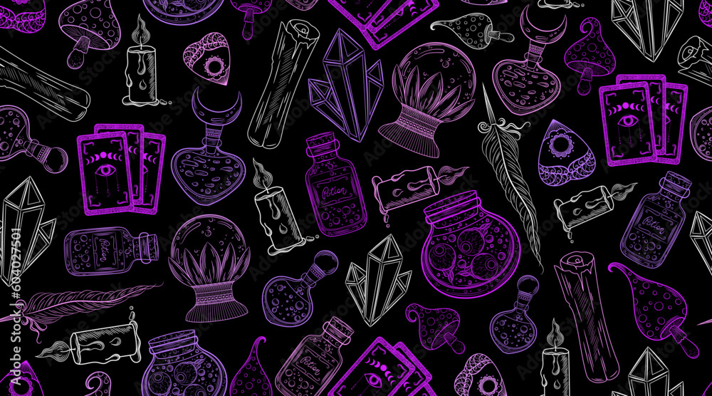 Esoteric symbols pattern. Alchemy print. Bohemian style astrology ...