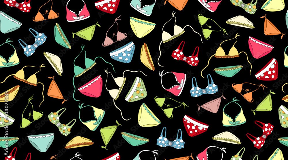 Swimsuit background. Bikini swimming suits pattern. Female swimwear ...