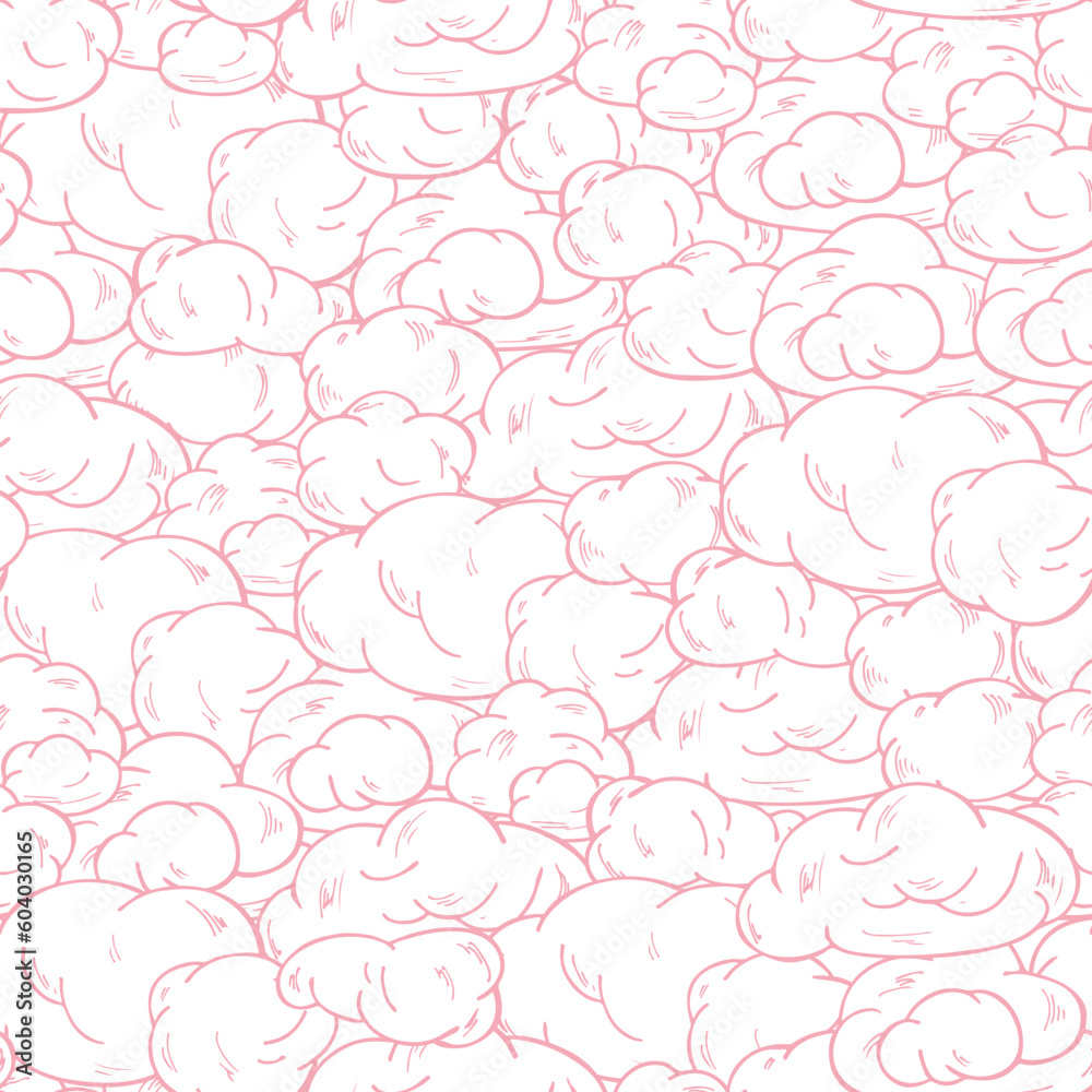 Sky. Clouds Vector Seamless pattern. Hand Drawn Doodle Clouds. Pink cloud background Stock ...