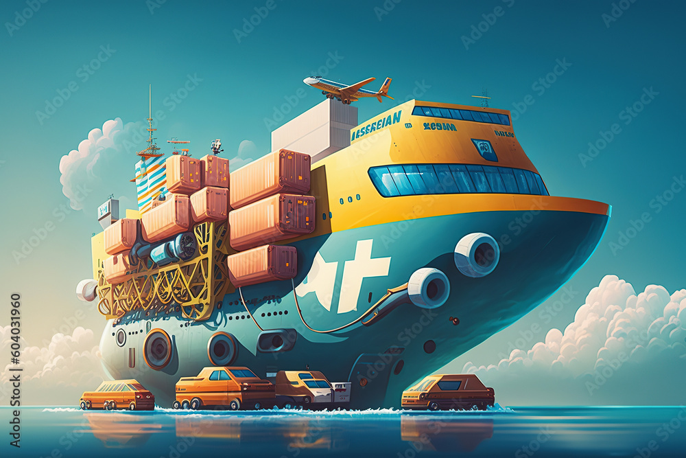 Ai generated illustration logistics Industrial container cargo freight ...