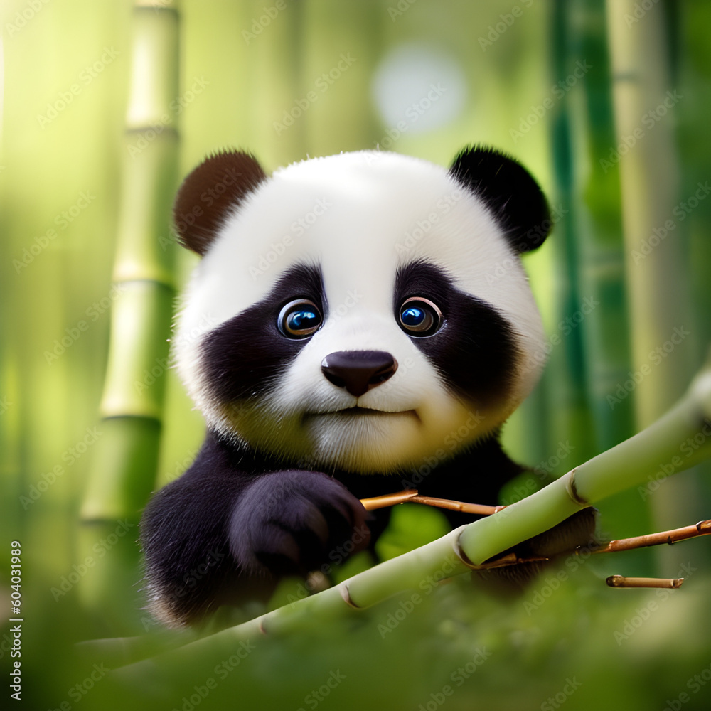 Adorable panda in bamboo forest, charming cartoon illustration Stock ...
