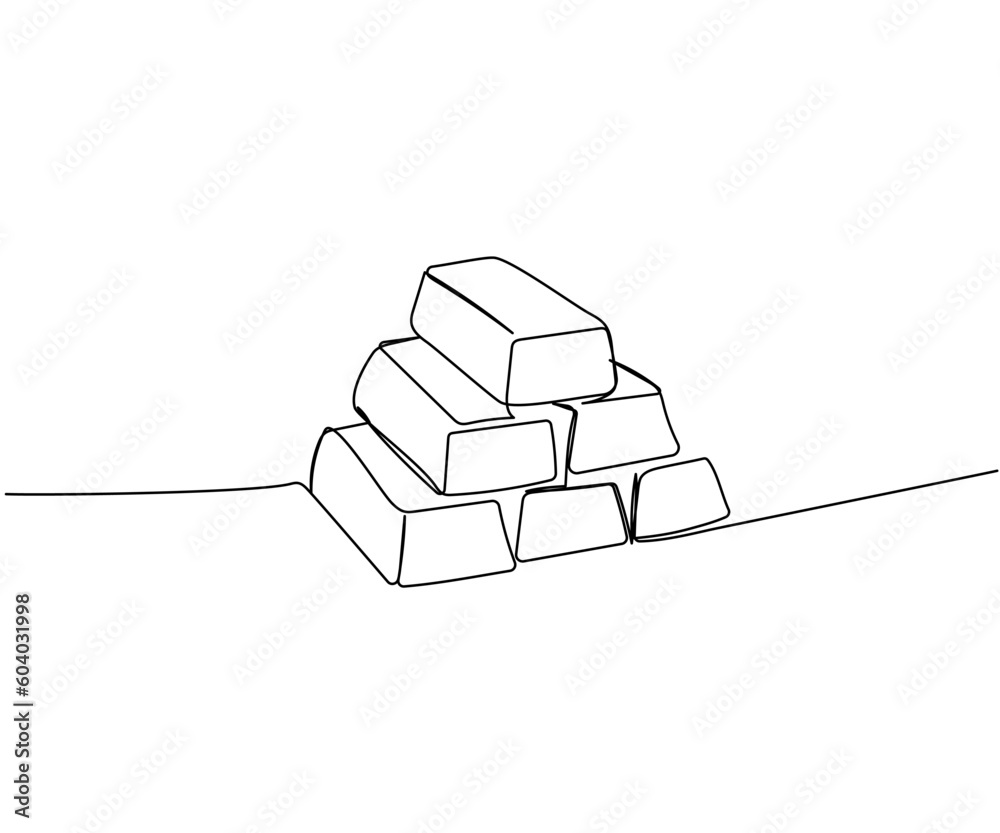 Gold bars, gold reserves one line art. Continuous line drawing of bank ...