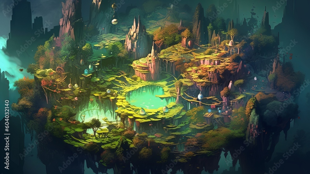 satellite imagery, detailed, fantasy world building, forest turning ...