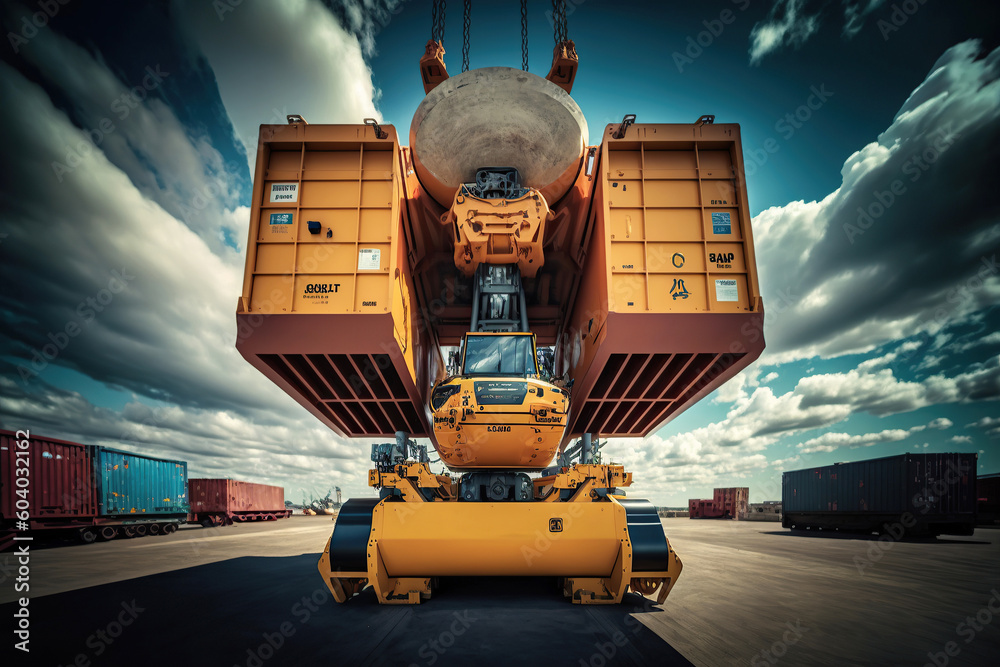 Ai generated illustration Computer-controlled cargo cranes rapidly lift ...