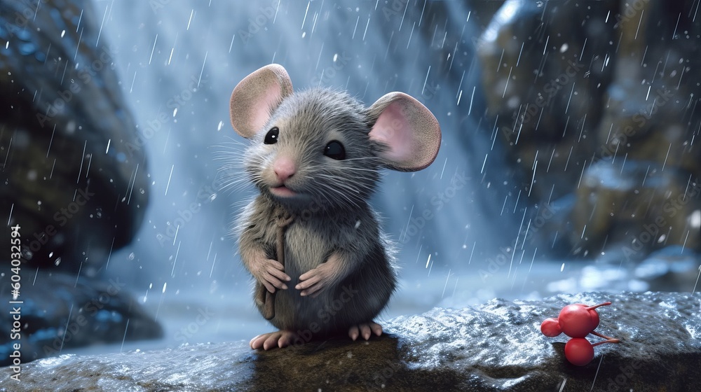 mouse in the night, Super cute mouse, cute, waterfall, snowfall, high ...