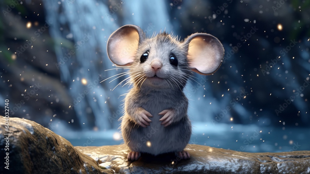 mouse in the night, Super cute mouse, cute, waterfall, snowfall, high ...